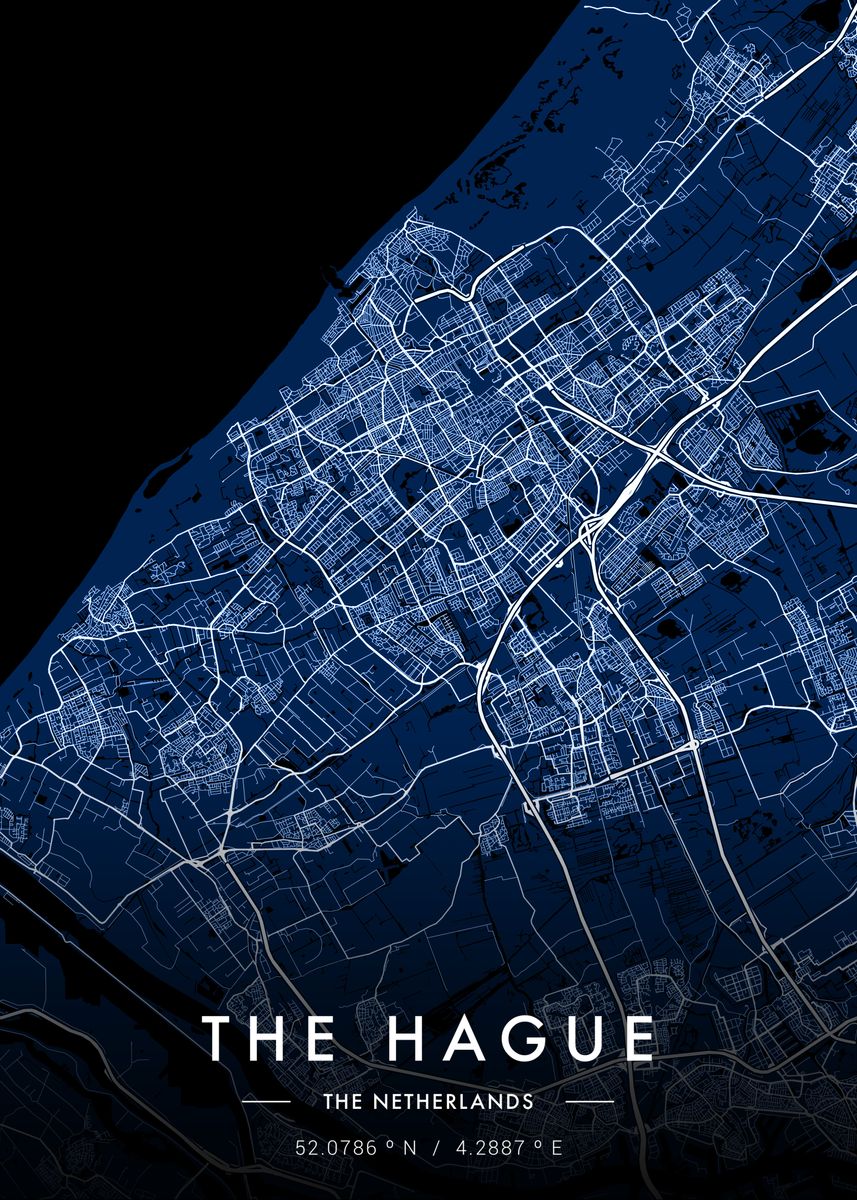'The Hague City Map Blue' Poster, picture, metal print, paint by MVDZ ...
