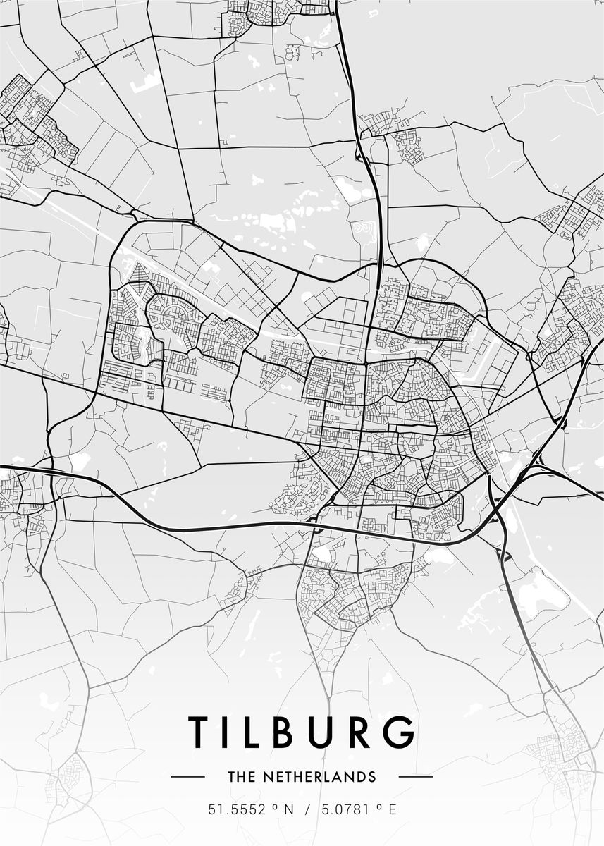 'Tilburg City Map White' Poster, picture, metal print, paint by MVDZ ...