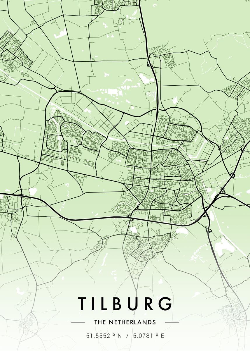'Tilburg City Map Green' Poster, picture, metal print, paint by MVDZ ...