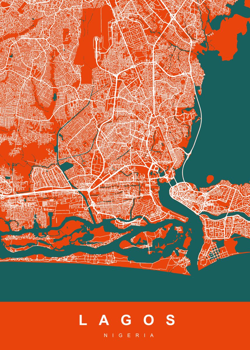 'LAGOS Map NIGERIA' Poster, picture, metal print, paint by UrbanMaps ...