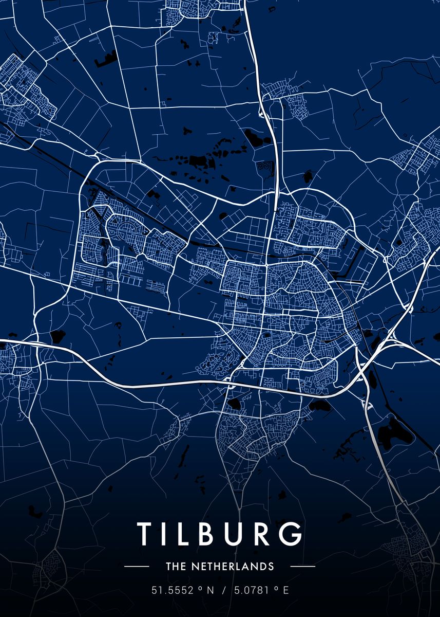 'Tilburg City Map Blueprint' Poster, picture, metal print, paint by ...