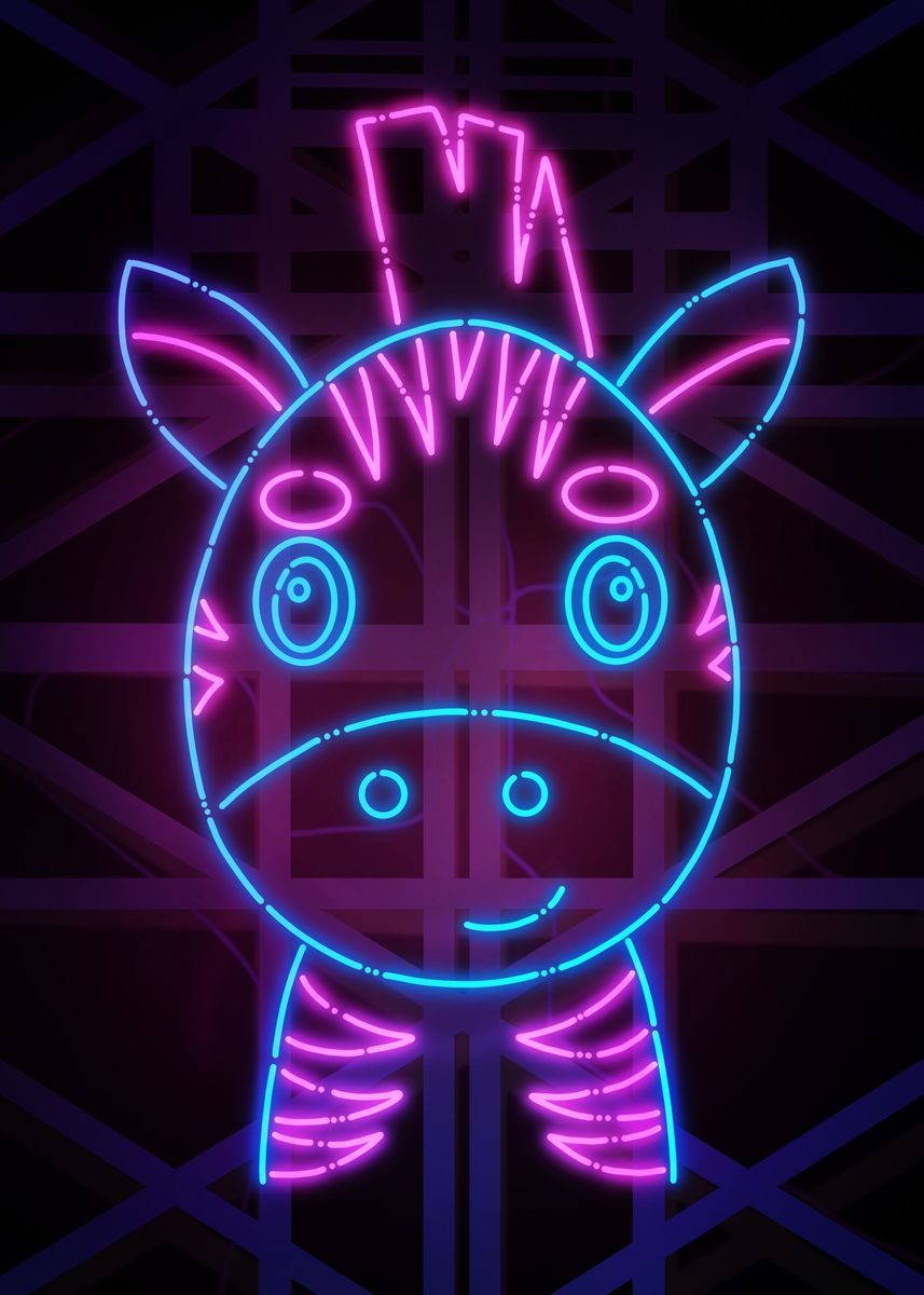 'Cute zebra Neon Poster' Poster by vector heroes | Displate