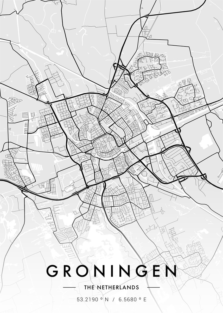 'Groningen City Map White' Poster, picture, metal print, paint by MVDZ ...