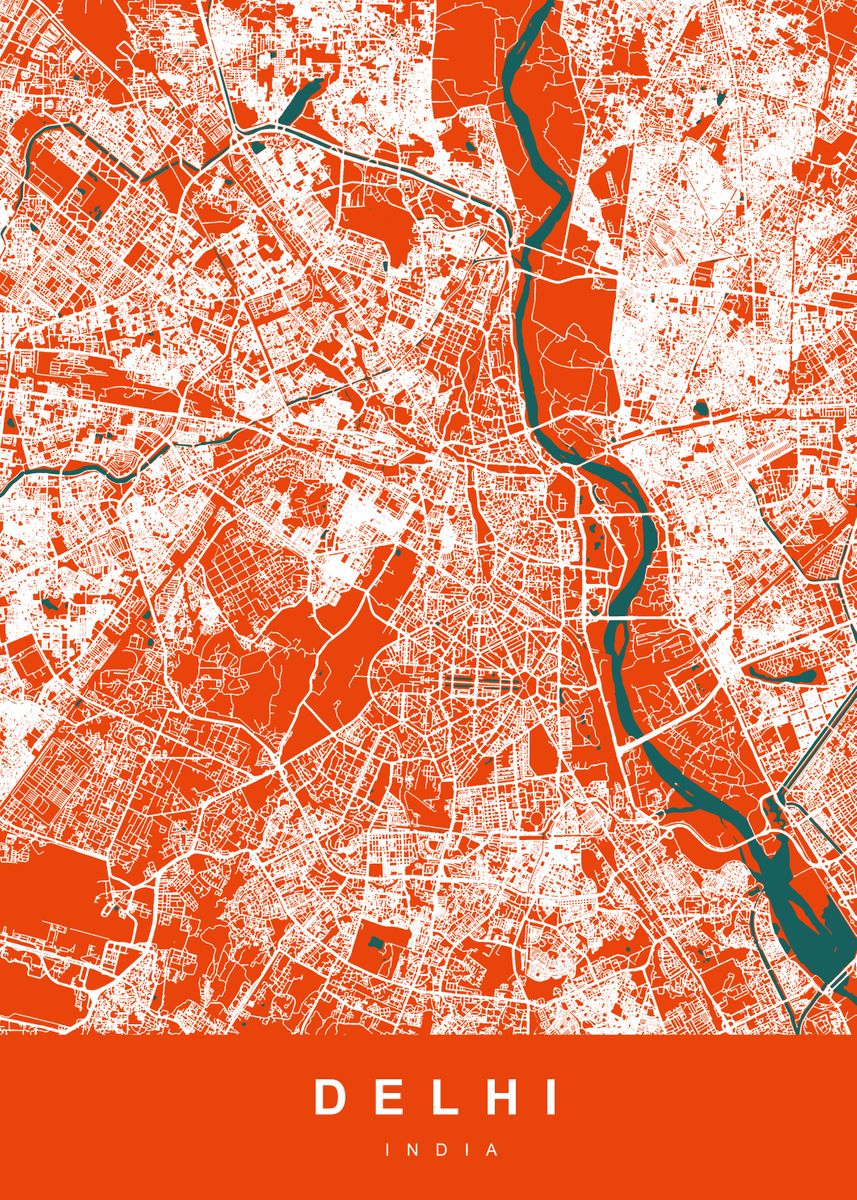 'DELHI Map INDIA' Poster, picture, metal print, paint by UrbanMaps ...