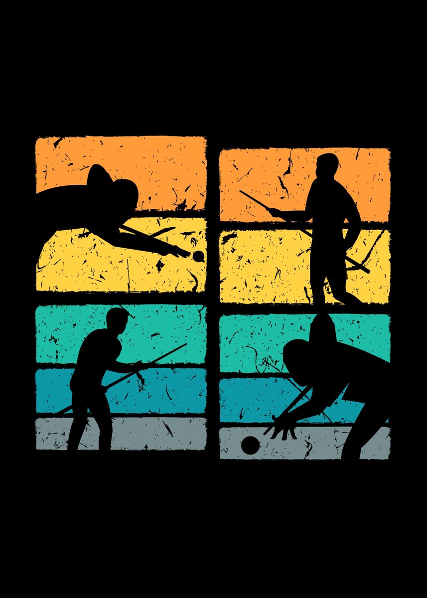 'Retro Pool Player Vintage' Poster, picture, metal print, paint by ...