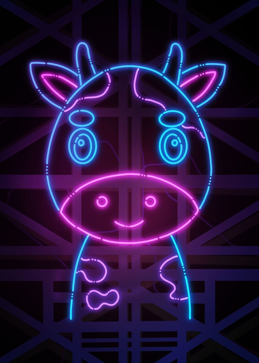 'Cute Cow Nursery Neon Art' Poster, picture, metal print, paint by ...