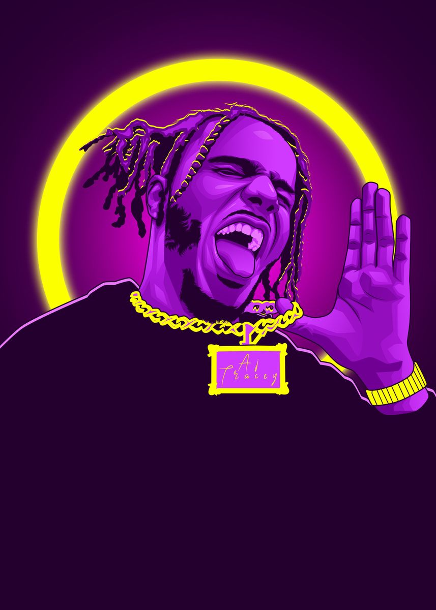 'AJ Tracey Neon' Poster, picture, metal print, paint by Colorize Studio ...