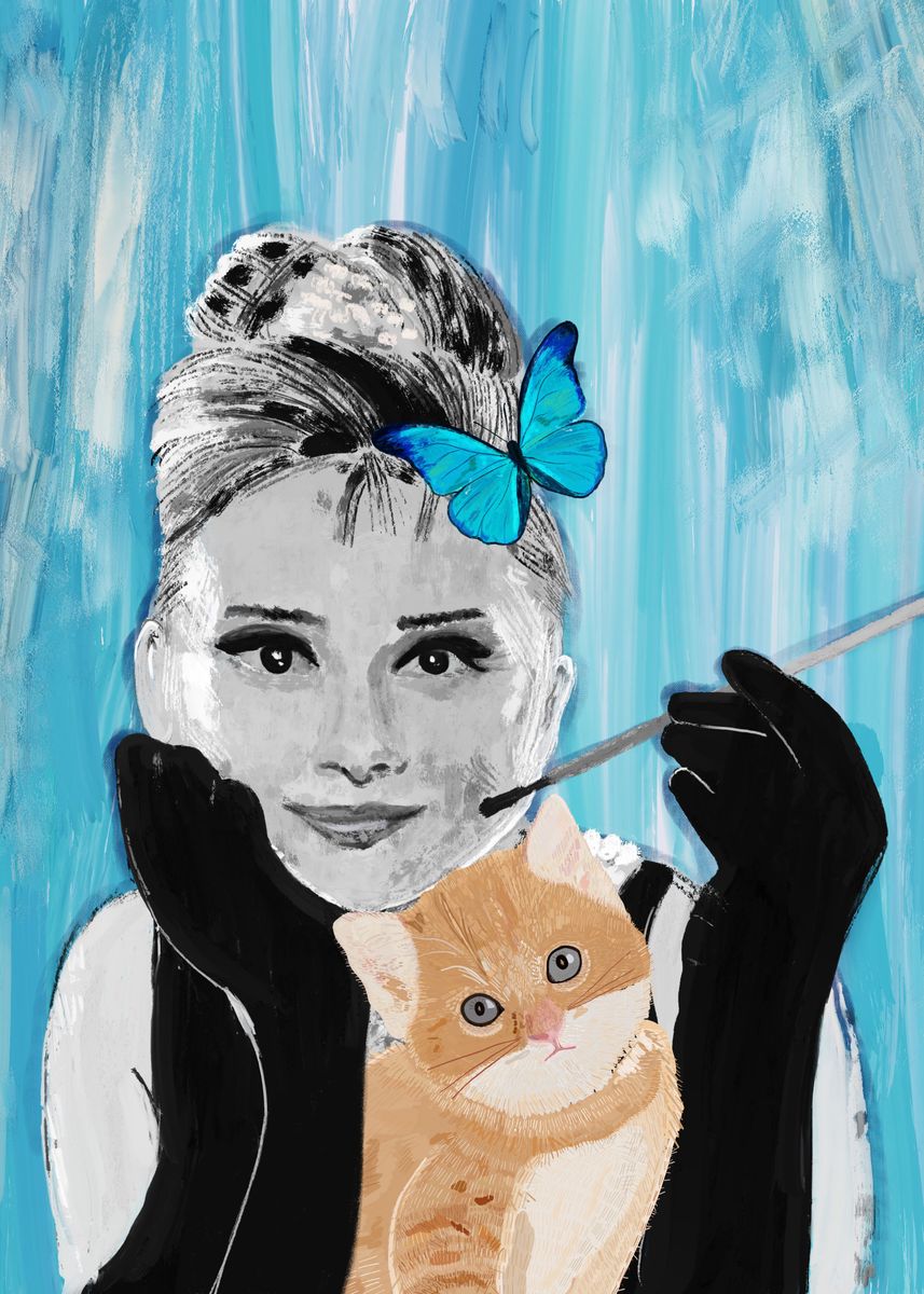 'Audrey Hepburn with cat' Poster, picture, metal print, paint by Gulsen ...