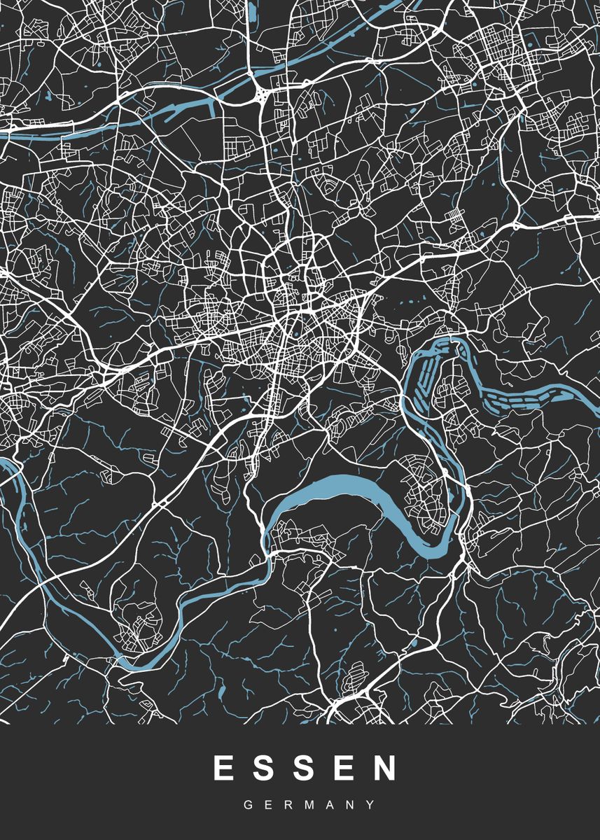 'ESSEN Map GERMANY' Poster, picture, metal print, paint by UrbanMaps ...
