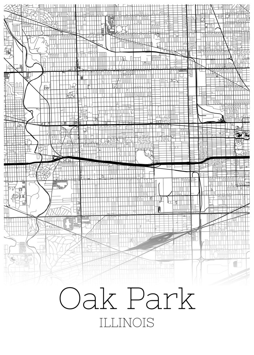 'Oak Park Illinois map' Poster, picture, metal print, paint by ...
