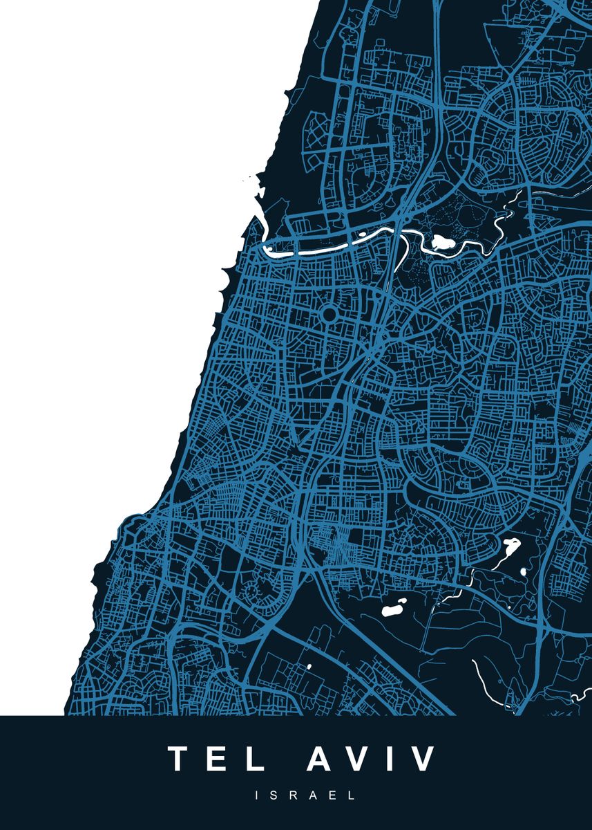 'TEL AVIV Map ISRAEL' Poster, picture, metal print, paint by UrbanMaps ...