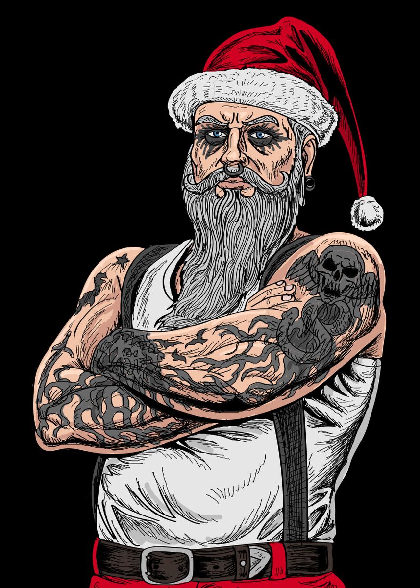 'Tattooed Santa Claus' Poster, picture, metal print, paint by Andriy ...