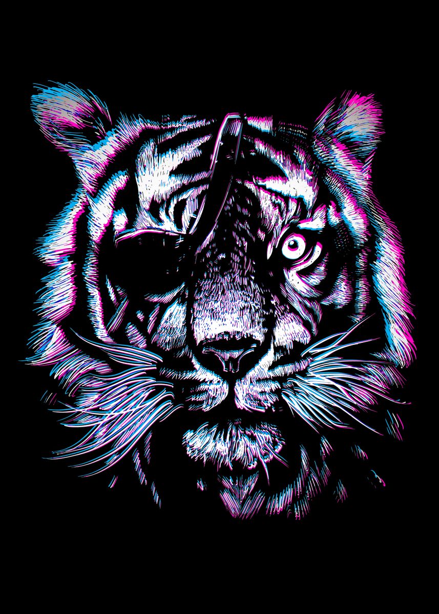 'Tiger Wit Eye Patch' Poster, picture, metal print, paint by Sam Kal ...