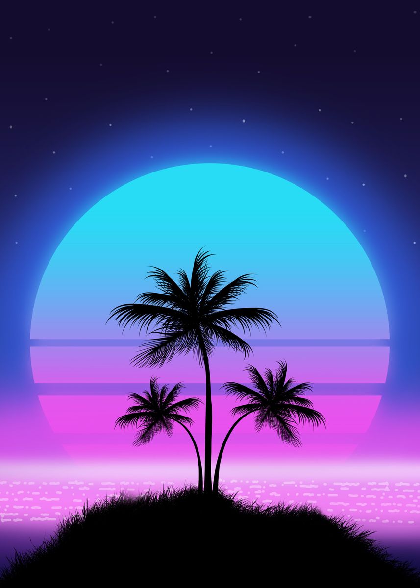 '80s Palm Sunset' Poster, picture, metal print, paint by Mild worlds ...