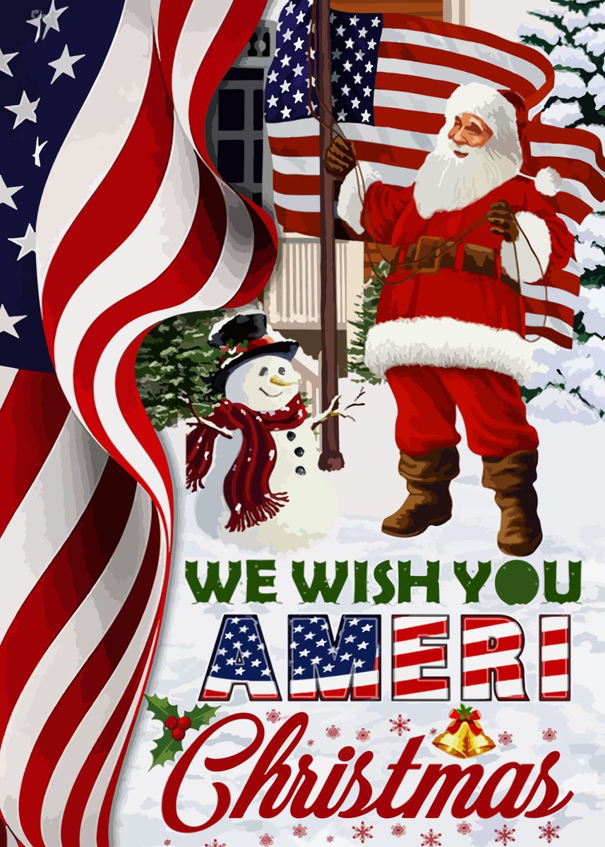 'Santa Claus US Flag Christ' Poster, picture, metal print, paint by ...