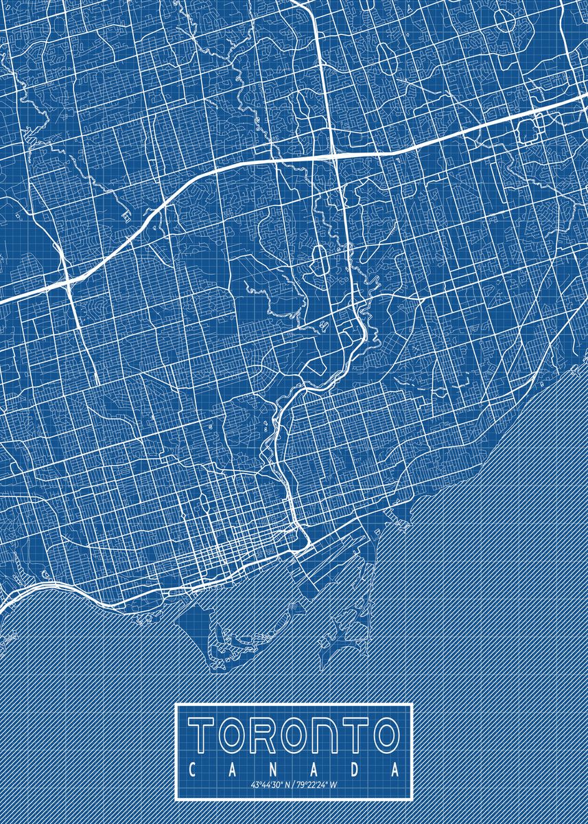 'Toronto City Map Blueprint' Poster, picture, metal print, paint by ...