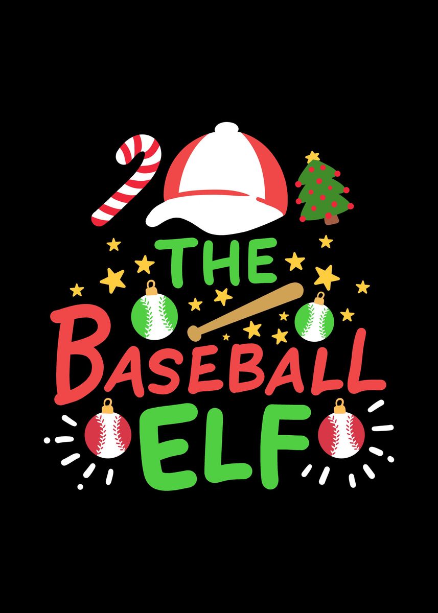 'Christmas Baseball Elf' Poster, picture, metal print, paint by Mealla ...