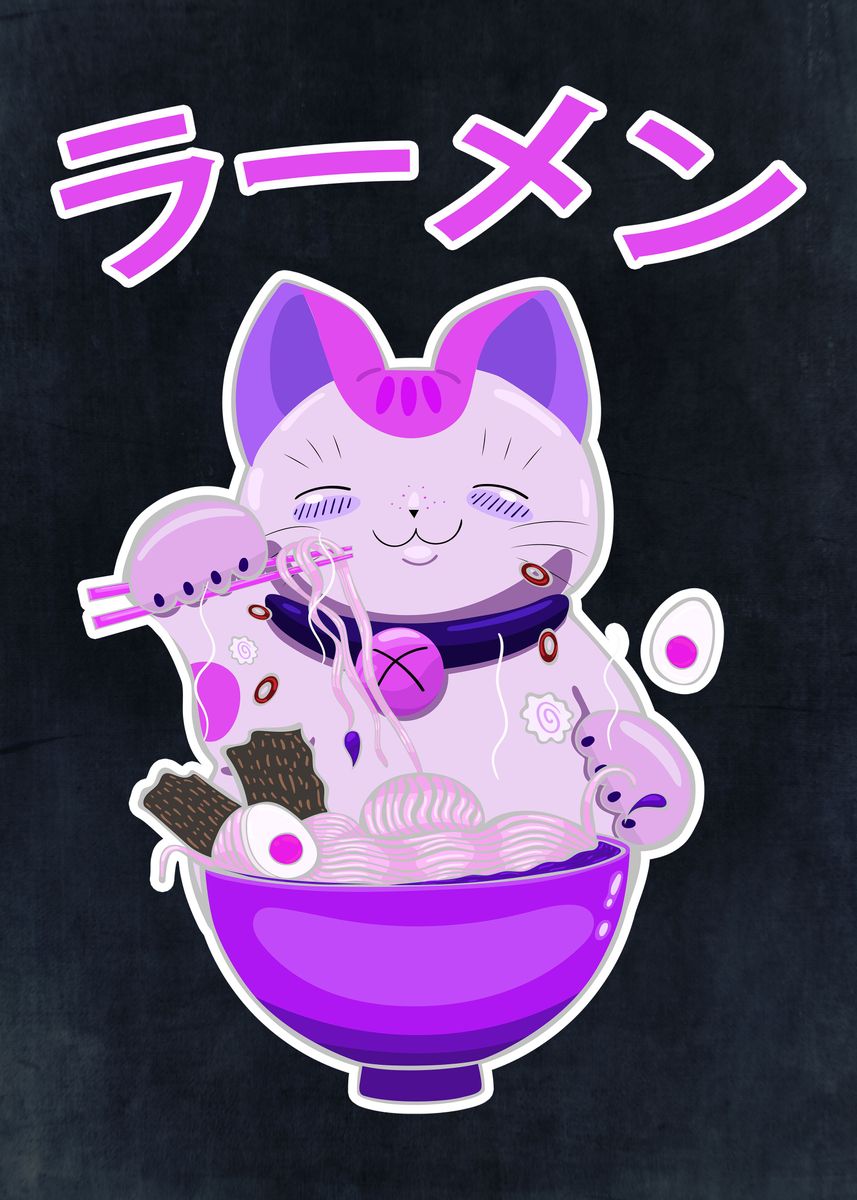 'Ramen Cat' Poster by John Marinakis | Displate