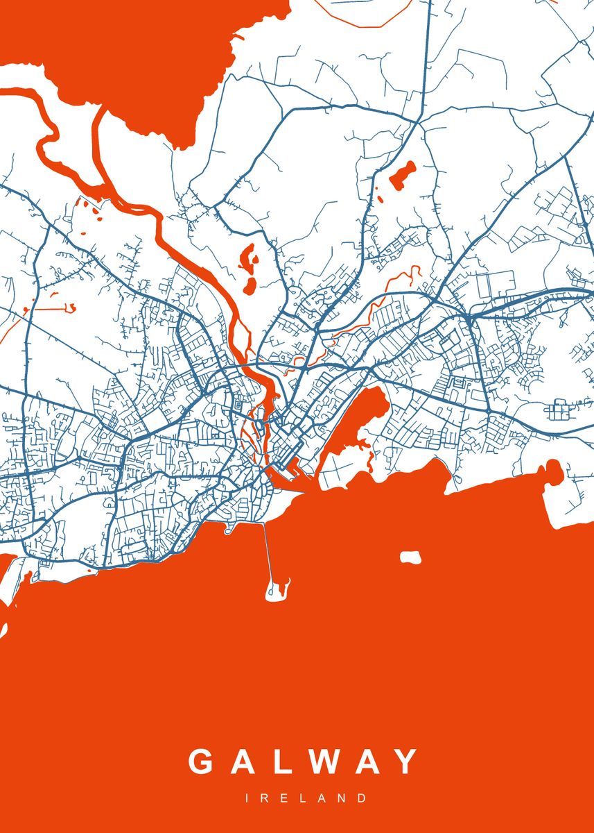 'GALWAY Map IRELAND UK' Poster, picture, metal print, paint by ...