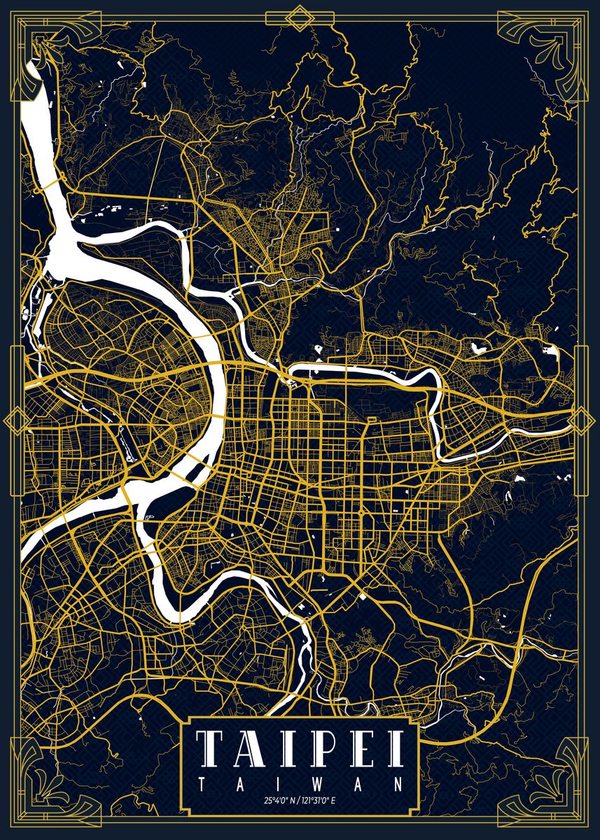 'Taipei City Map Gold' Poster, picture, metal print, paint by deMAP ...