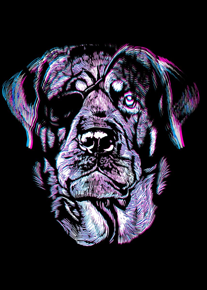 'Rottweiler Dog With Eyepat' Poster, picture, metal print, paint by Sam ...