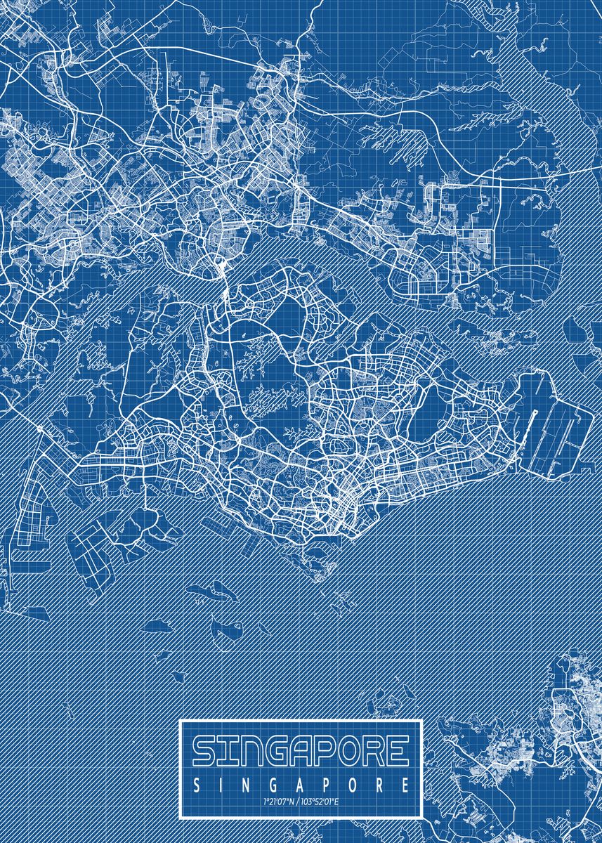 'Singapore Map Blueprint' Poster, picture, metal print, paint by deMAP ...