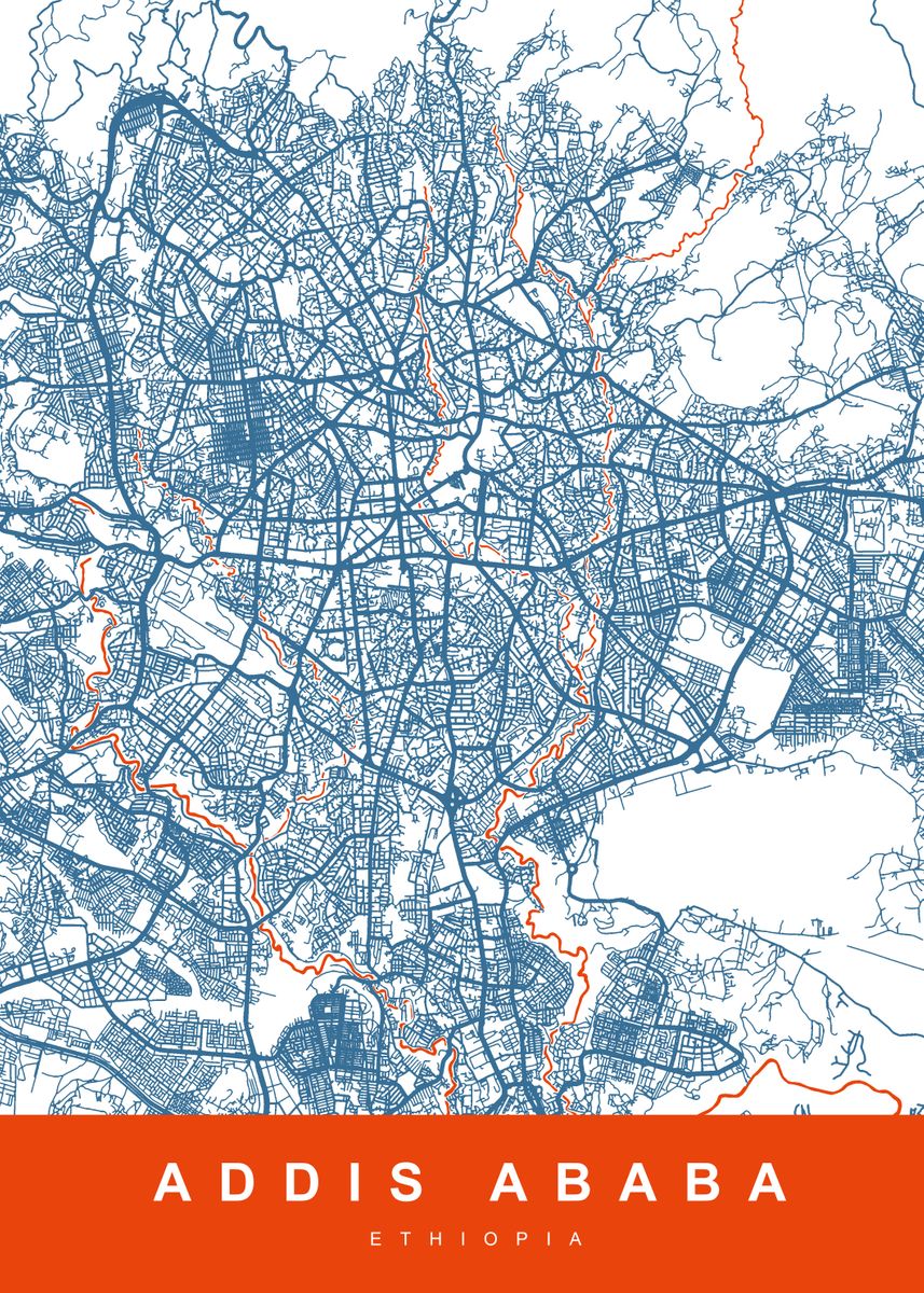 'ADDIS ABABA Map ETHIOPIA' Poster, picture, metal print, paint by ...