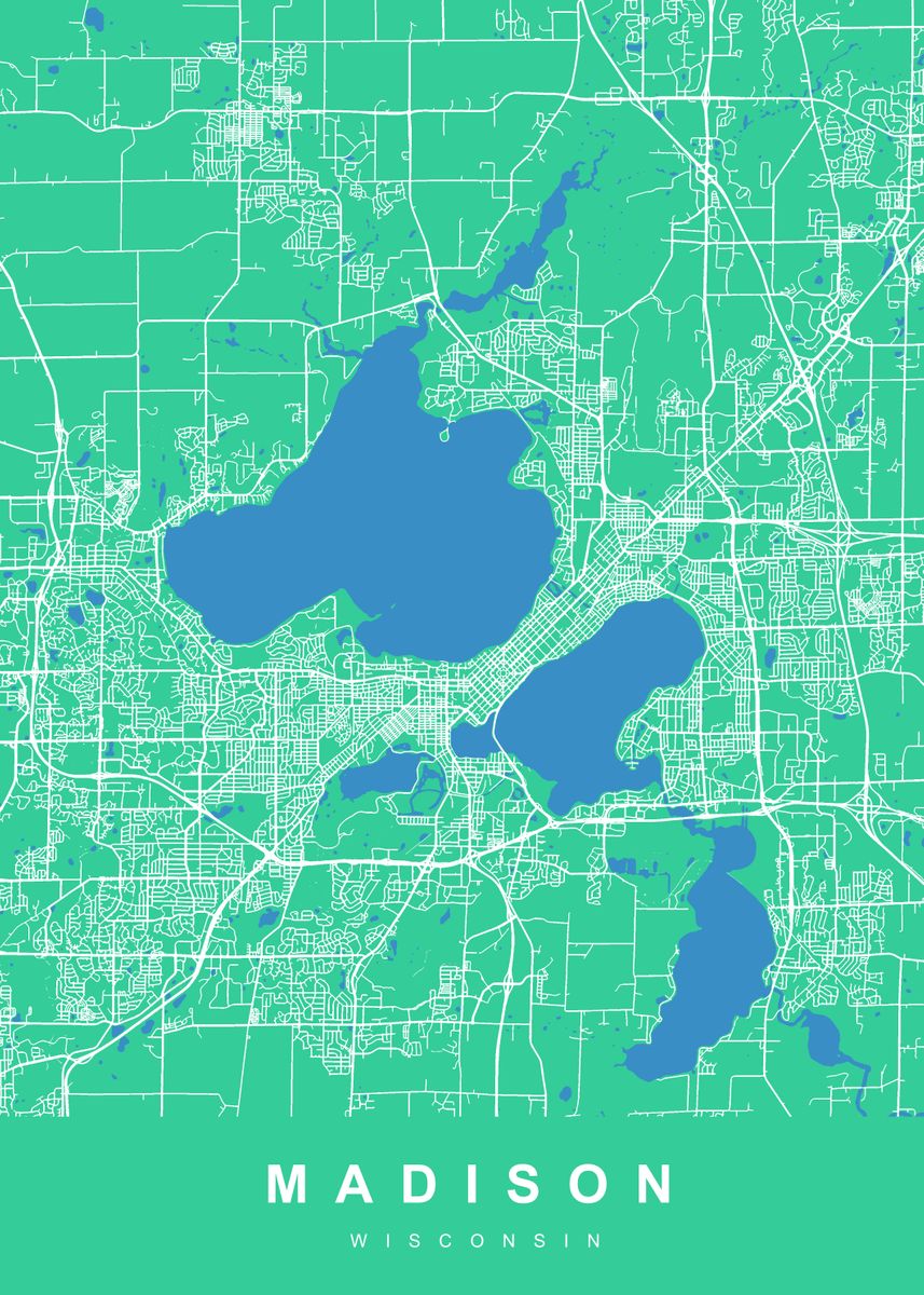 'MADISON Map WISCONSIN USA' Poster, picture, metal print, paint by ...