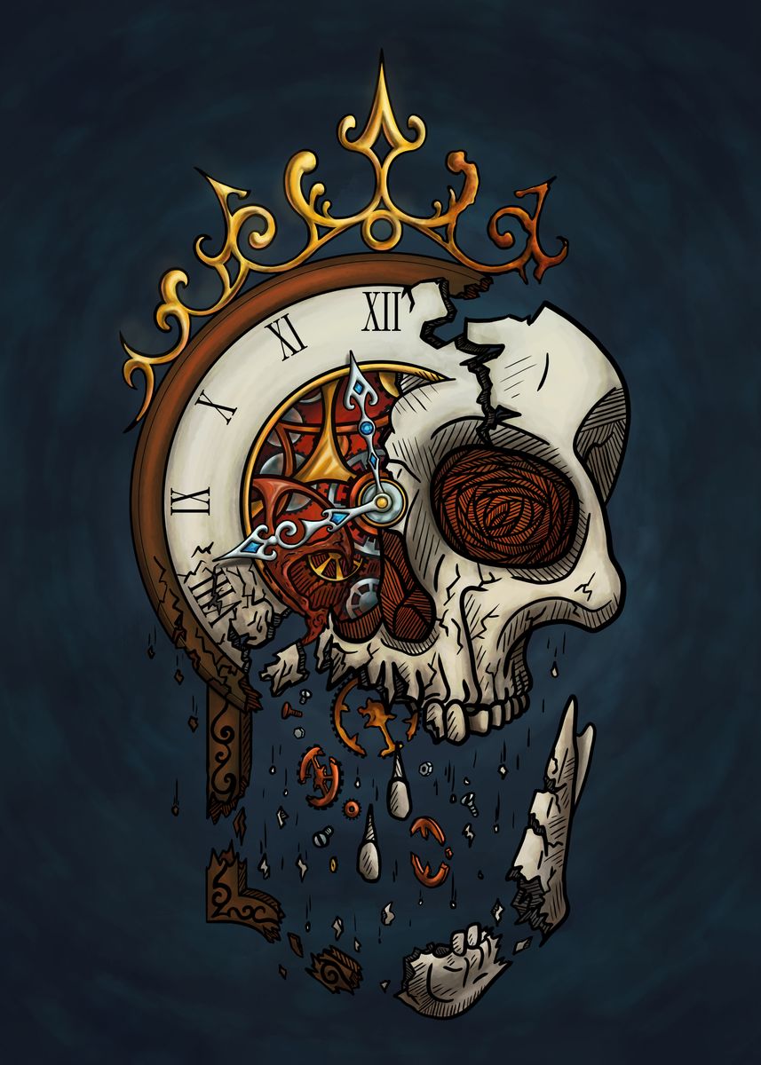 'Time Skull' Poster, picture, metal print, paint by Patrik Fuxa | Displate