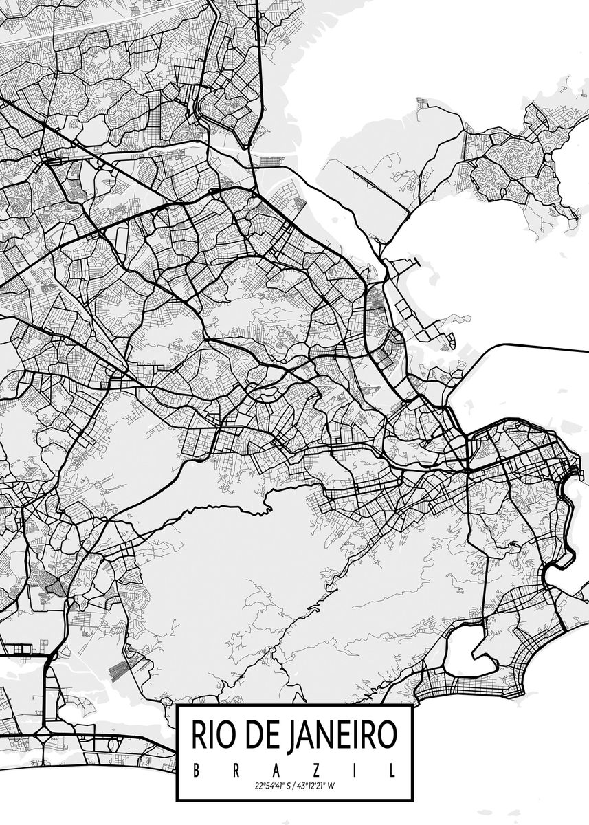 'Rio de Janeiro Map Light' Poster, picture, metal print, paint by deMAP ...