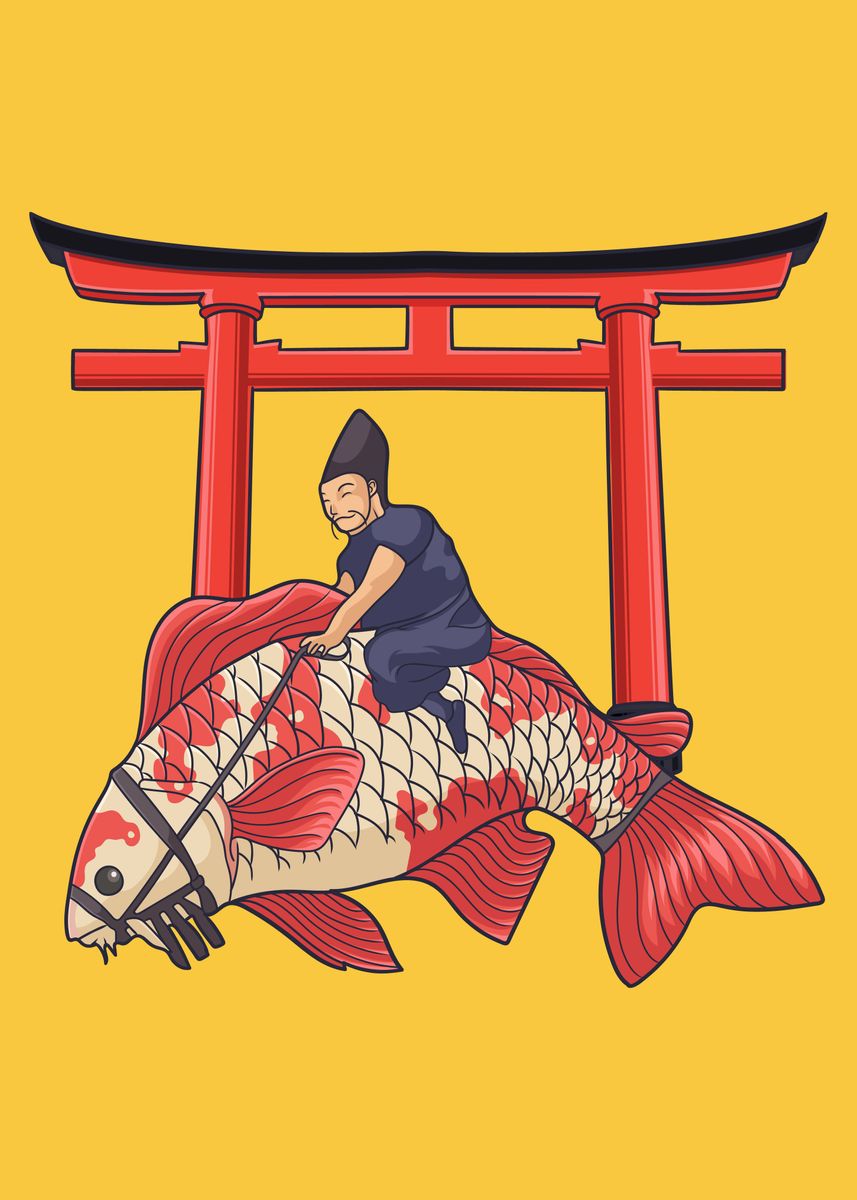 'Man riding japanese koi' Poster by Ardiyan Nugraha | Displate