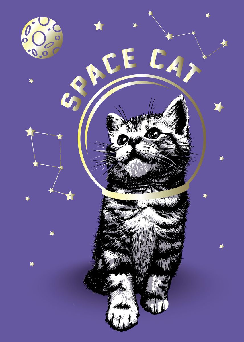 'Space cat' Poster, picture, metal print, paint by MARINA SMORODINSKAYA ...
