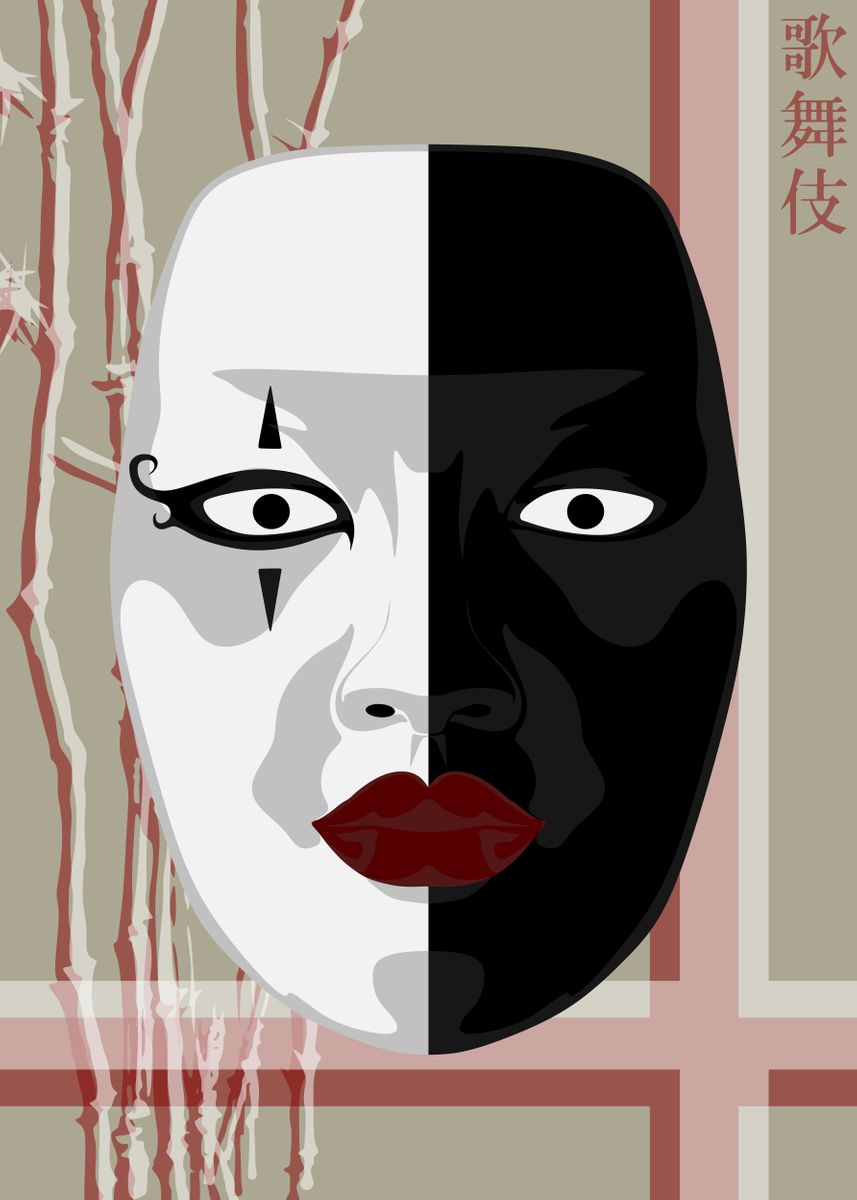'Kabuki Mask Rice Paper 26' Poster, picture, metal print, paint by Josh ...