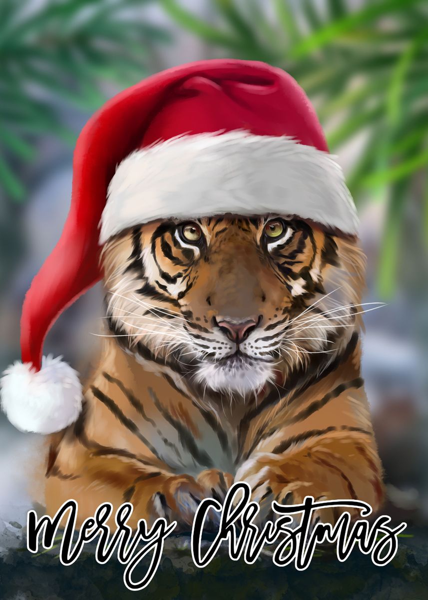 'Merry Christmas Tiger' Poster, picture, metal print, paint by ...