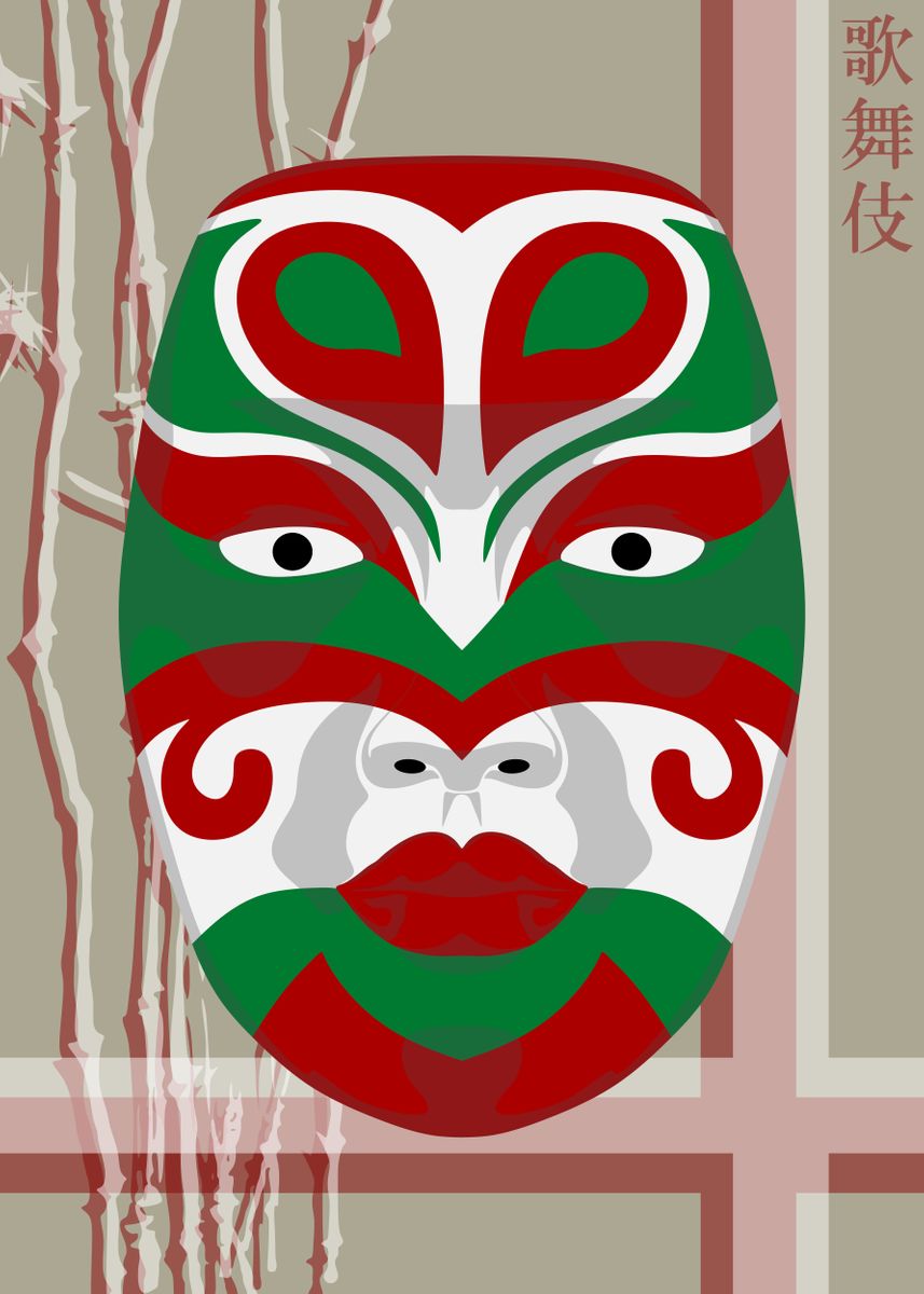 'Kabuki Mask Rice Paper 36' Poster, picture, metal print, paint by ...