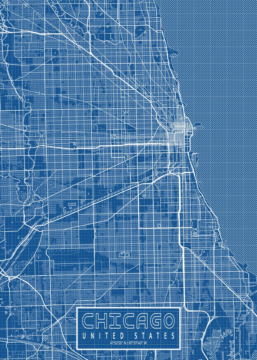 'Chicago City Map Blueprint' Poster, picture, metal print, paint by ...