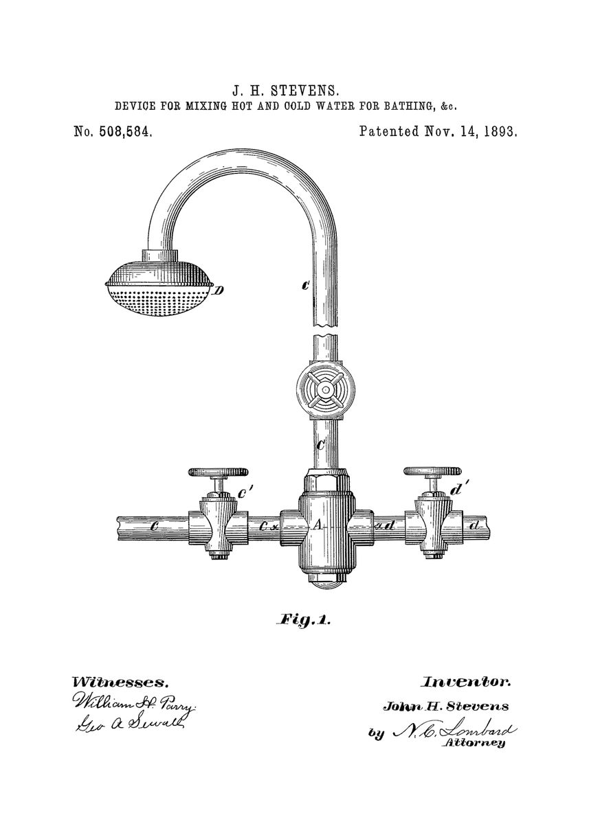 'Mixer tap patent drawing' Poster, picture, metal print, paint by ...