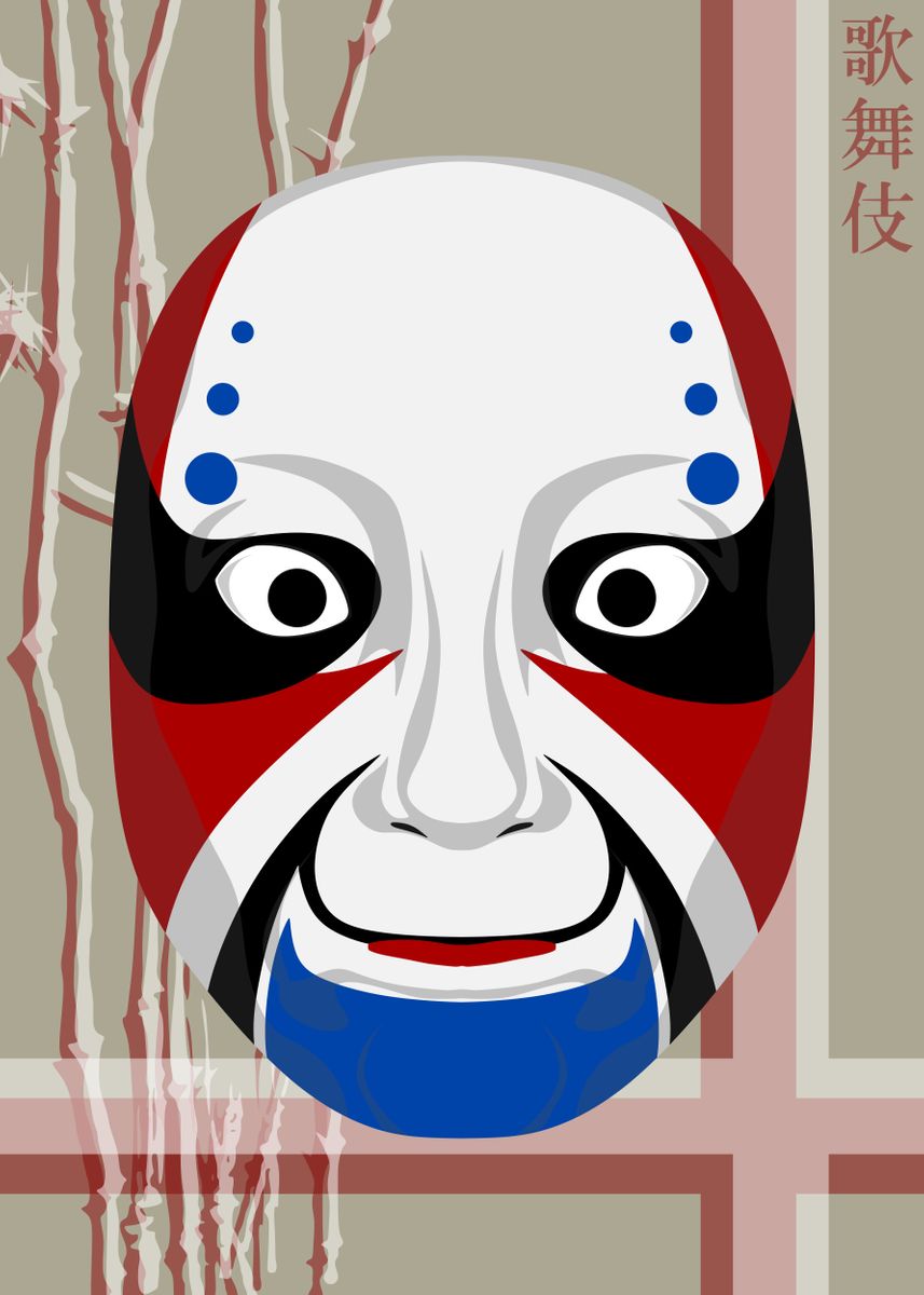 'Kabuki Mask Rice Paper 1' Poster by Josh B | Displate