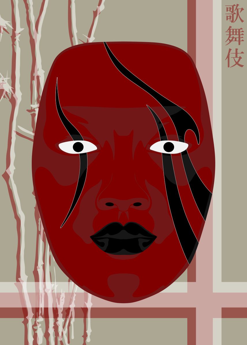 'Kabuki Mask Rice Paper 35' Poster, picture, metal print, paint by Josh ...