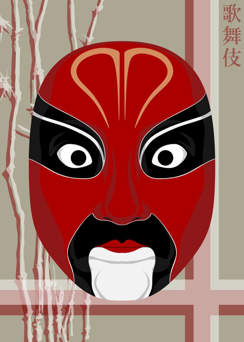 'Kabuki Mask 13' Poster, picture, metal print, paint by Josh B | Displate