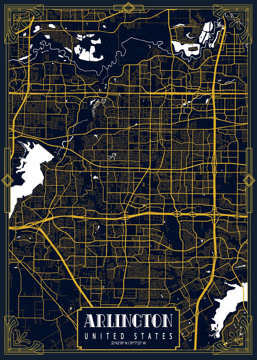 'Arlington City Map Gold' Poster, picture, metal print, paint by deMAP ...