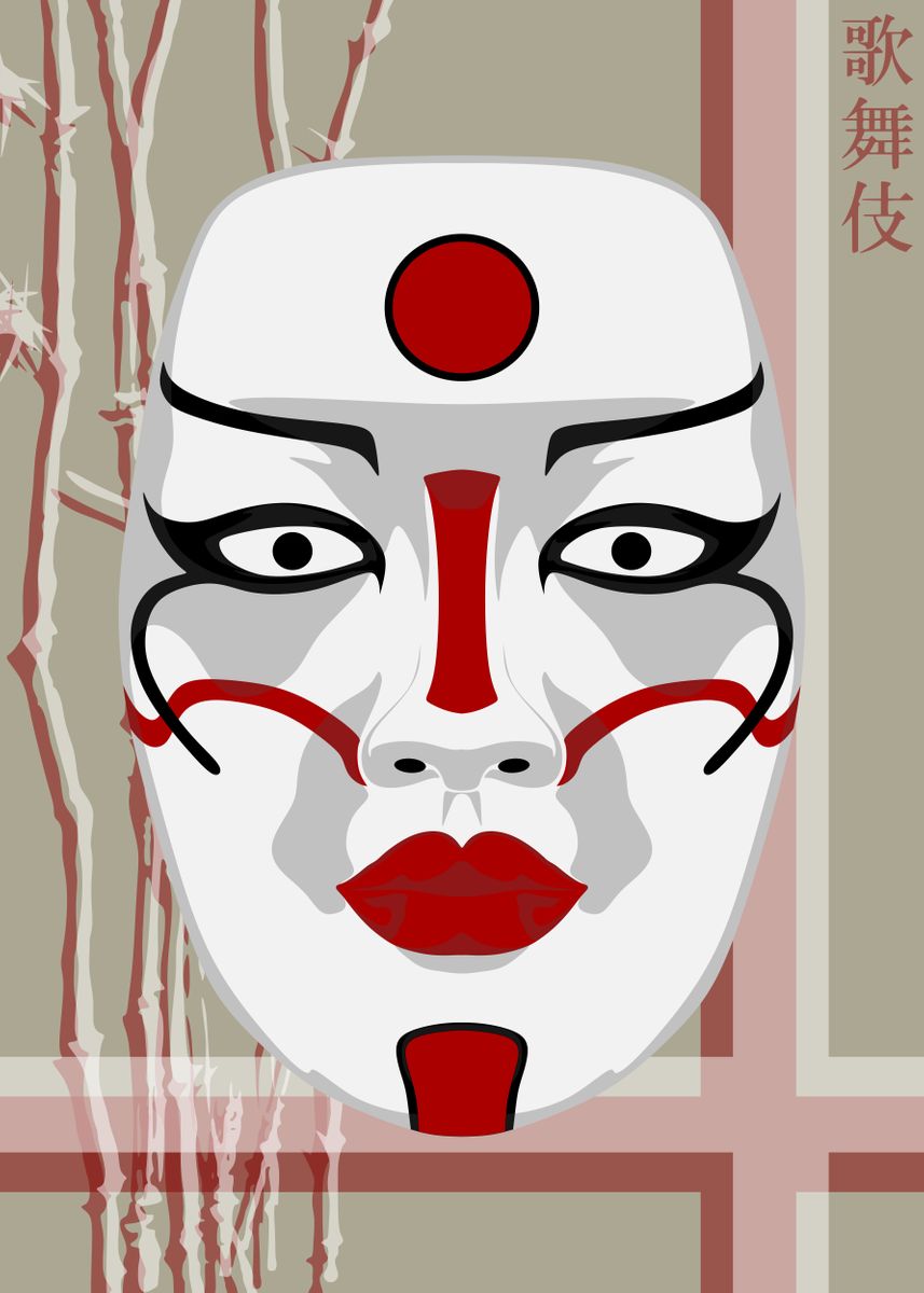 'Kabuki Mask Rice Paper 30' Poster, picture, metal print, paint by Josh ...