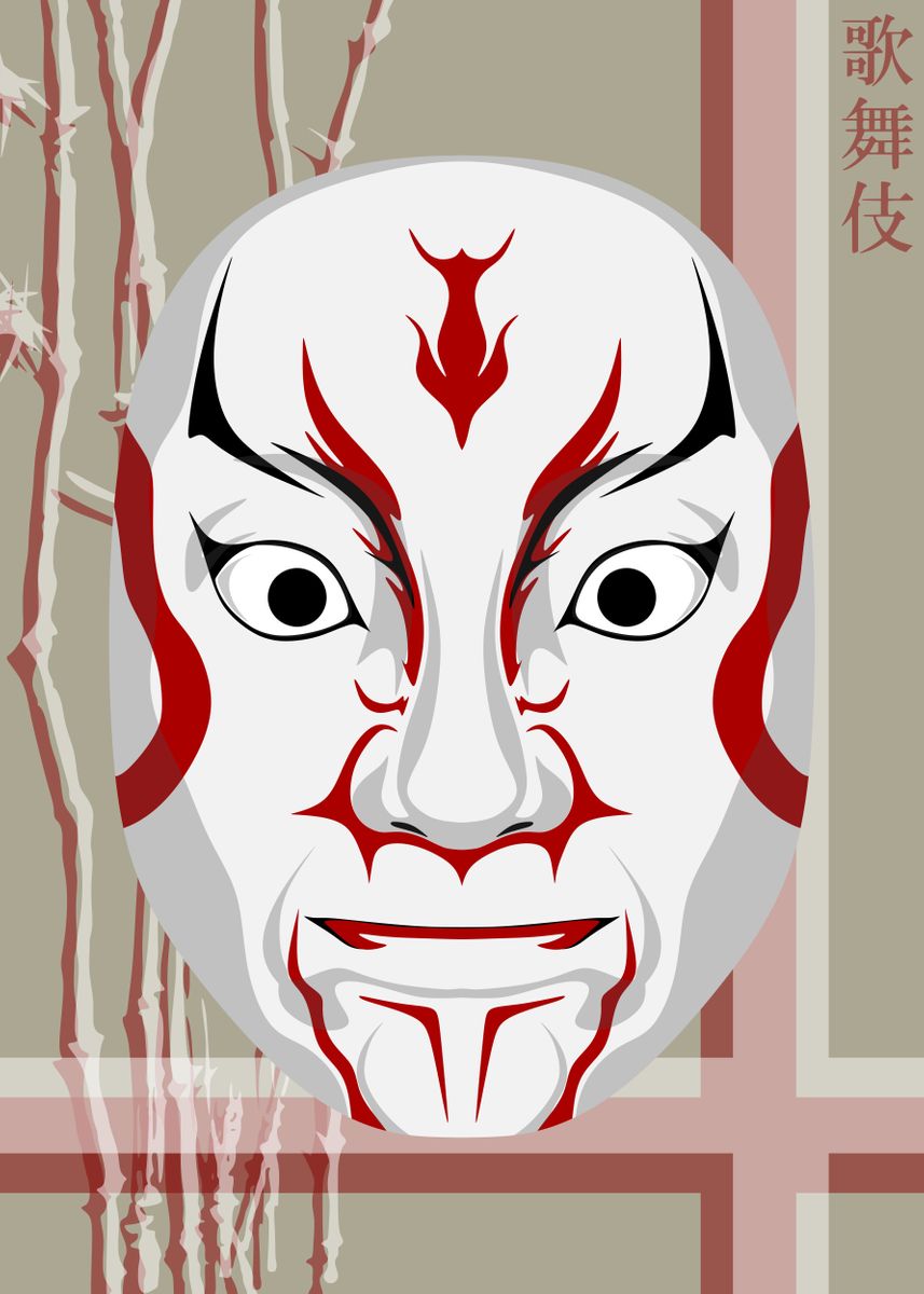 'Kabuki Mask Rice Paper 2' Poster, picture, metal print, paint by ...
