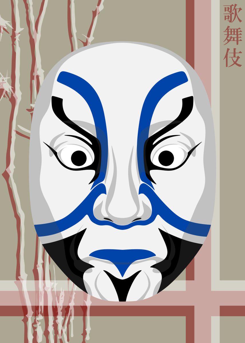 'Kabuki Mask Rice Paper 12' Poster by Josh B | Displate