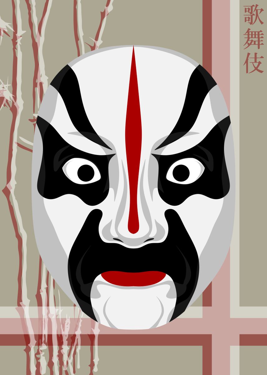 'Kabuki Mask Rice Paper 10' Poster, picture, metal print, paint by Josh ...