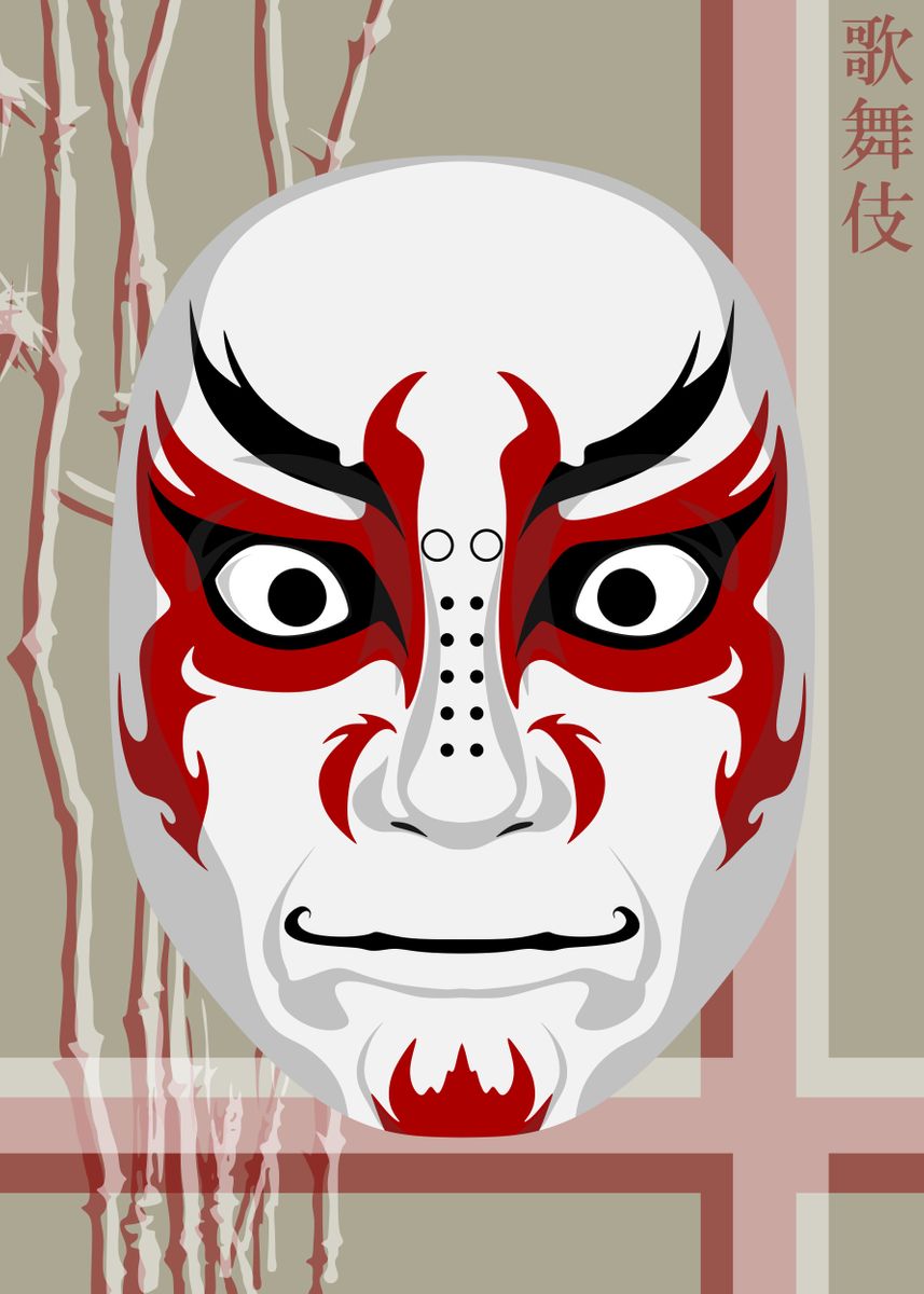 'Kabuki Mask Rice Paper 3' Poster by Josh B | Displate