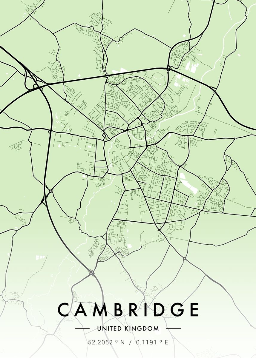 'Cambridge City Map Green' Poster, picture, metal print, paint by MVDZ ...