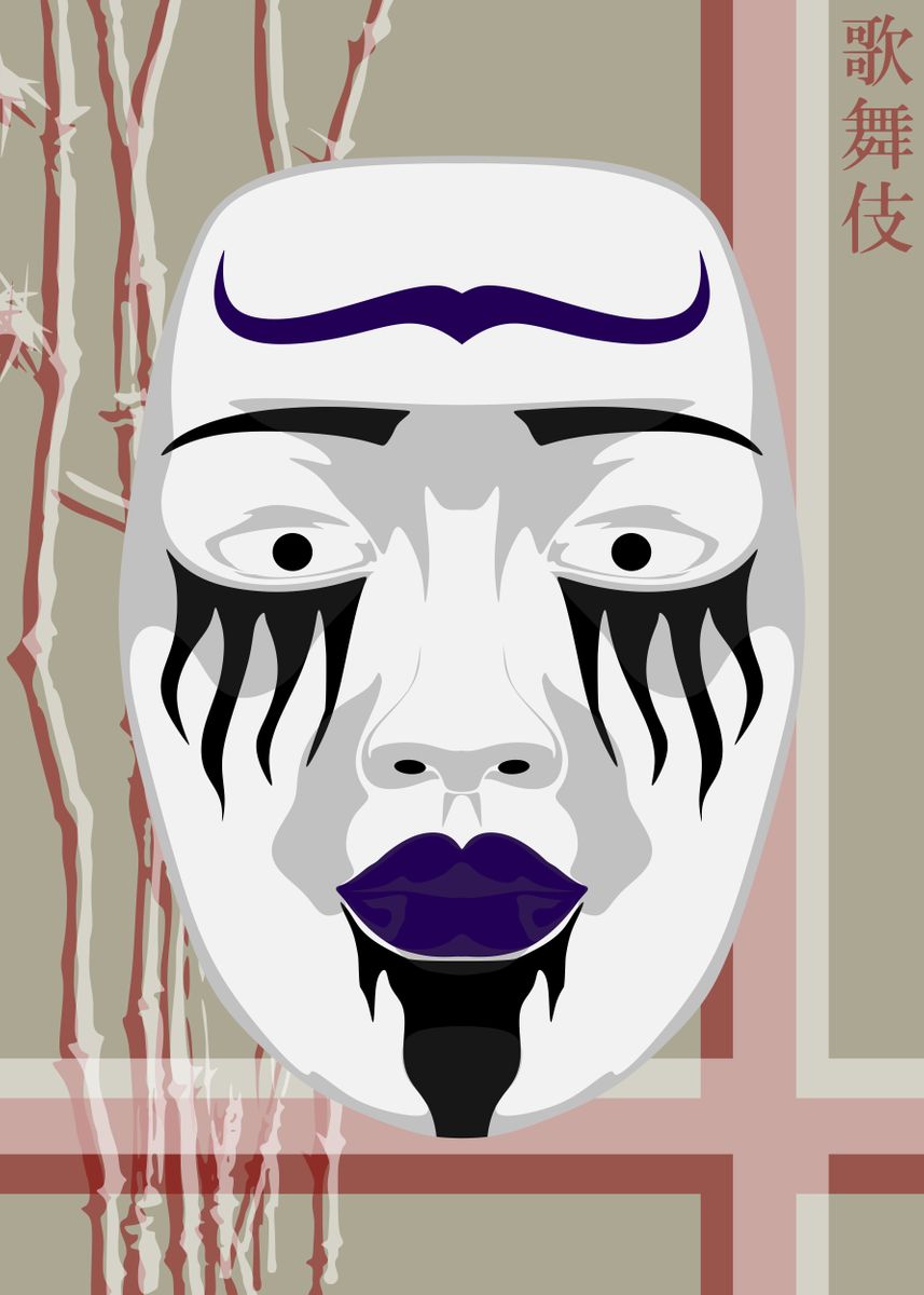 'Kabuki Mask Rice Paper 32' Poster, picture, metal print, paint by ...