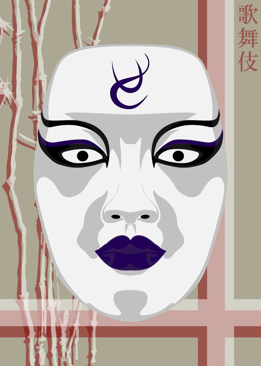 'Kabuki Mask Rice Paper 22' Poster by Josh B | Displate