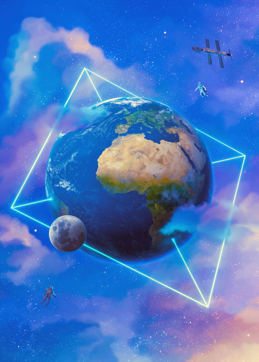 'Laser Earth' Poster, picture, metal print, paint by Encreate | Displate